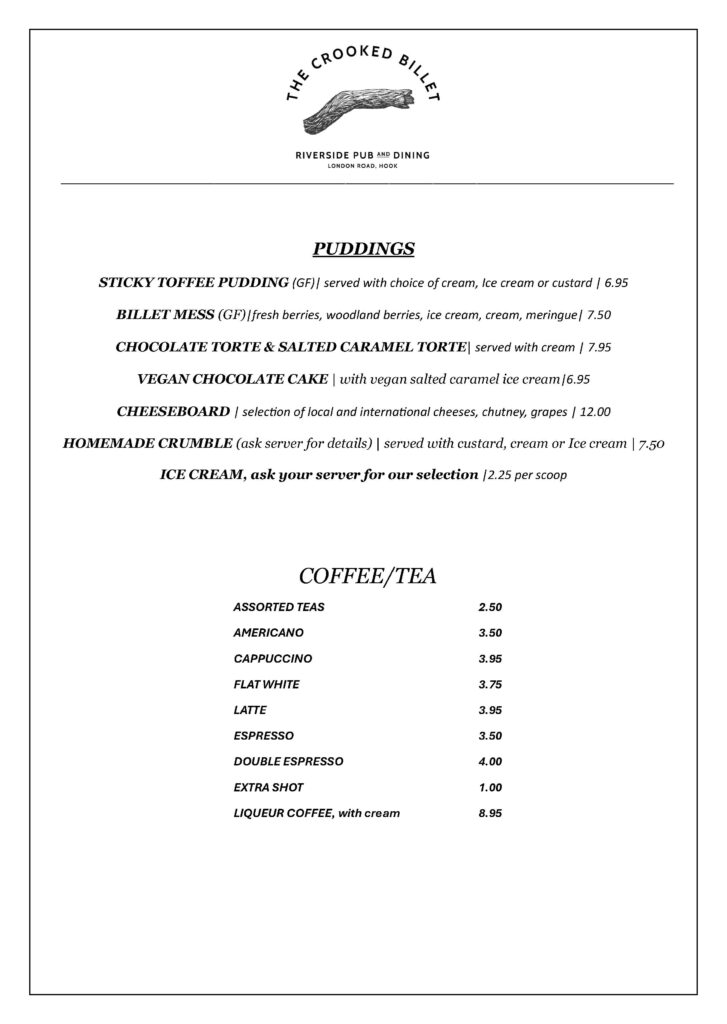 Menus – The Crooked Billet